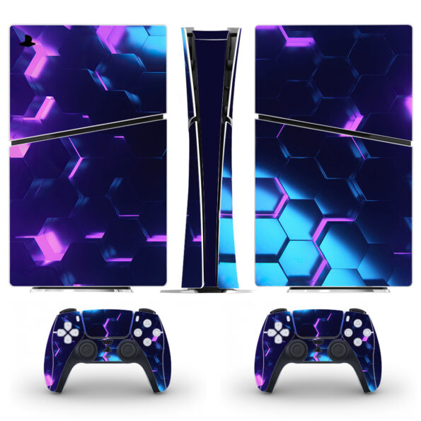 Abstract Neon Colors Shiny Hexagon Pattern PS5 Slim Skin Sticker